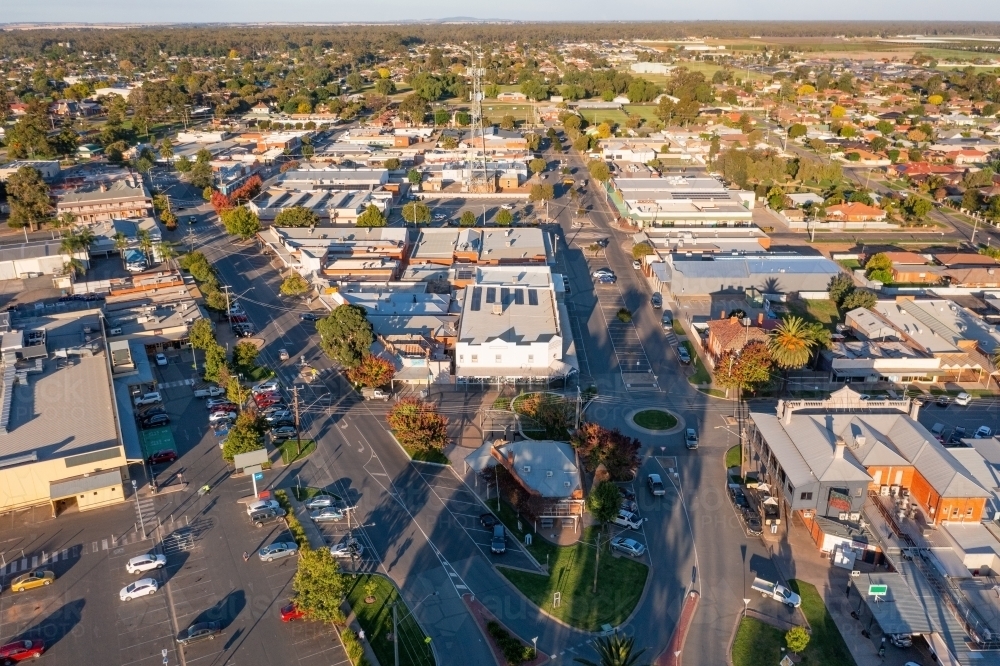 Image of Aerial view of the central business district of a regional ...