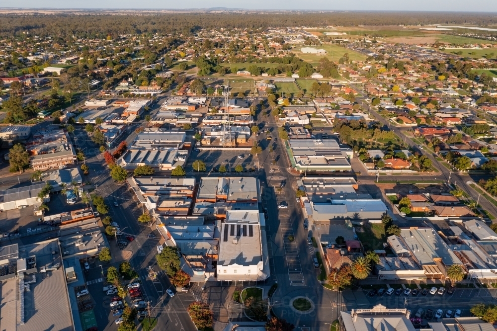 Image of Aerial view of the central business district of a regional ...