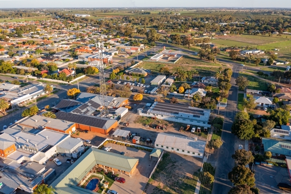 Image of Aerial view of the central business district of a regional ...