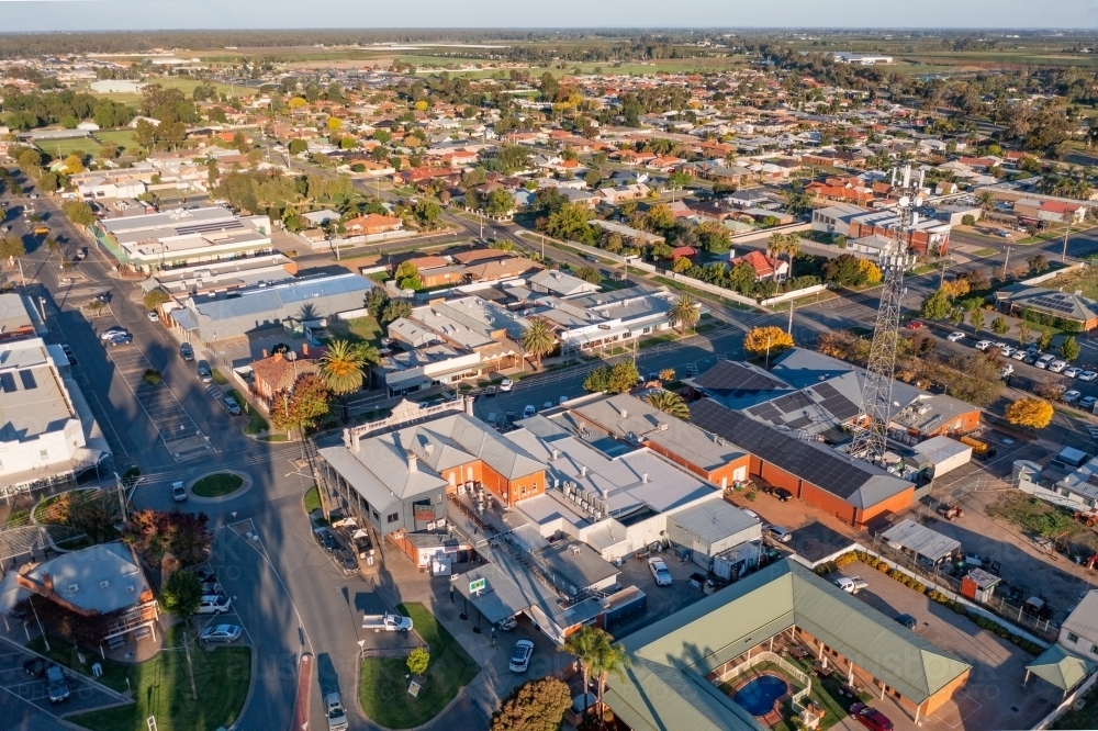 Image of Aerial view of the central business district of a regional ...