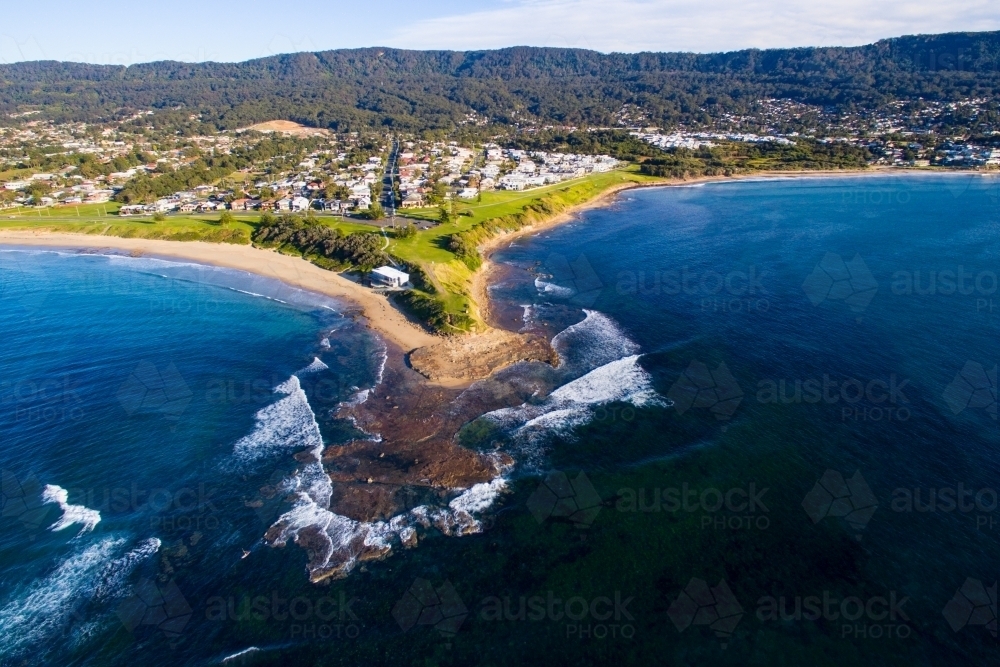 Image of Aerial view of the famous surfing headland Sandon Point, Bulli ...