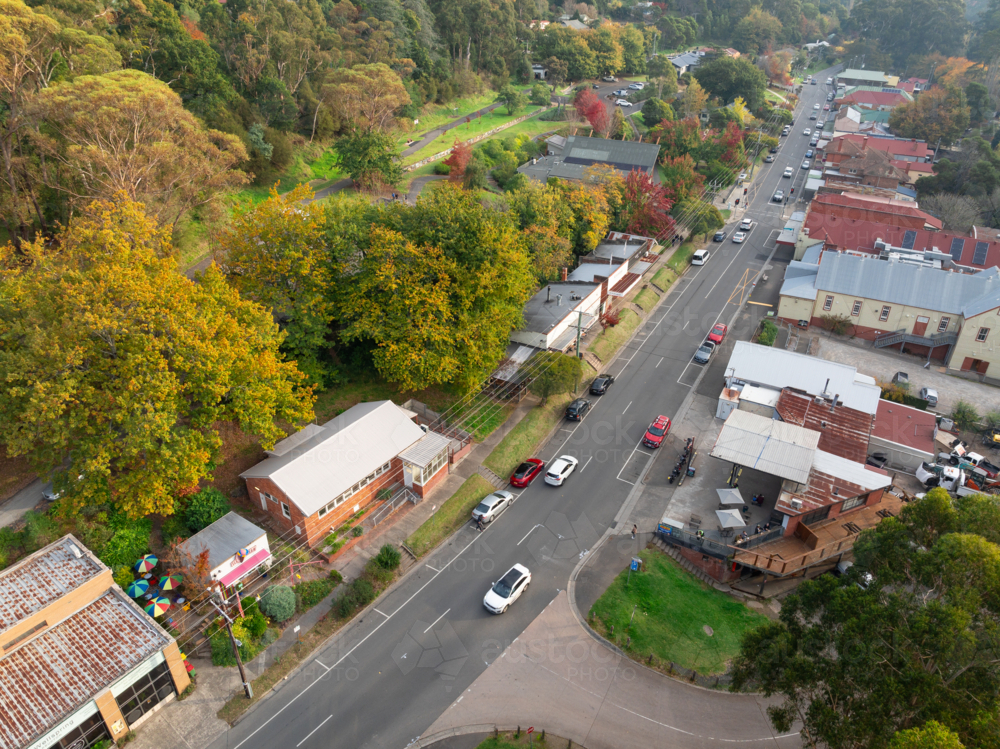 Image of Aerial view of the main street through a country town in ...