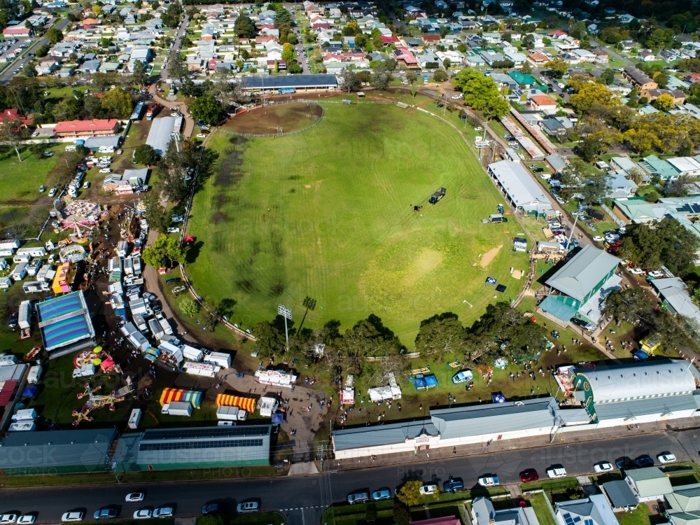 Image of Aerial view of the showring and sideshow alley at agricultural ...