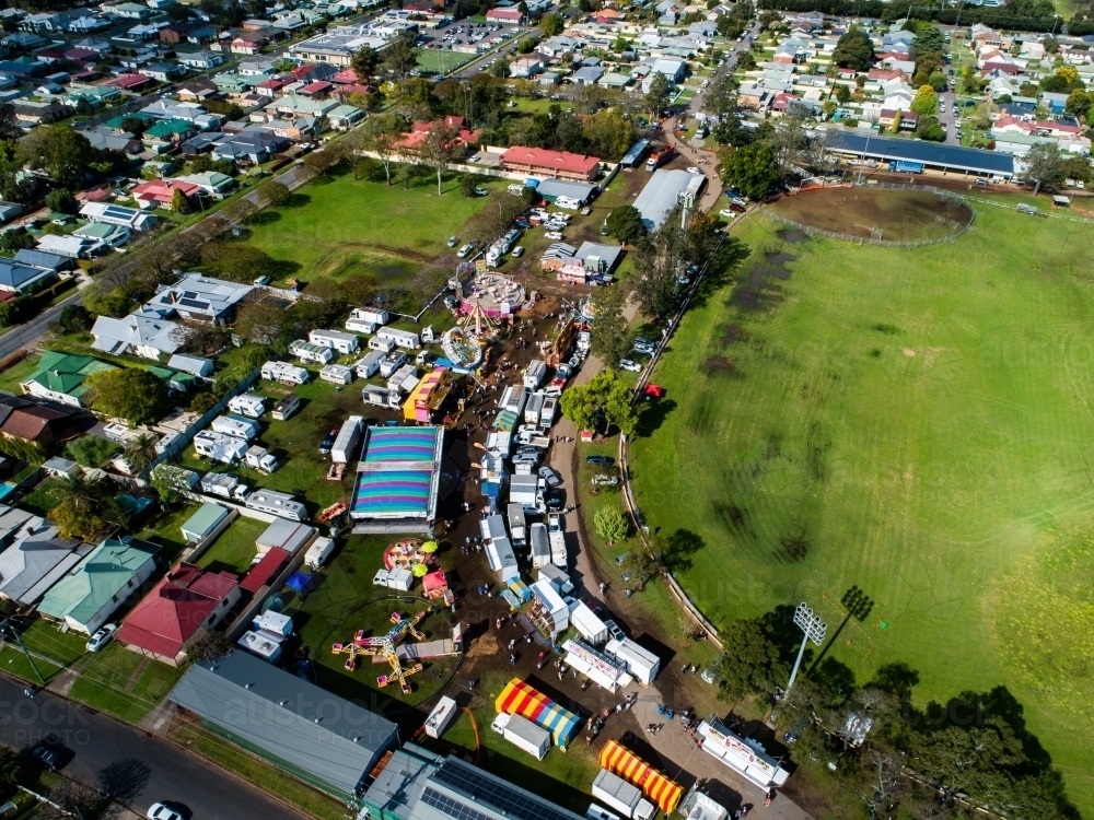 Image of Aerial view of the showring at agricultural show fairground in ...