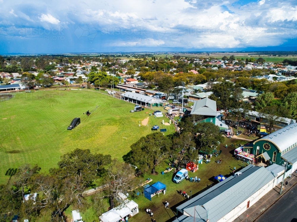 Image of Aerial view of the showring at agricultural show fairground in ...