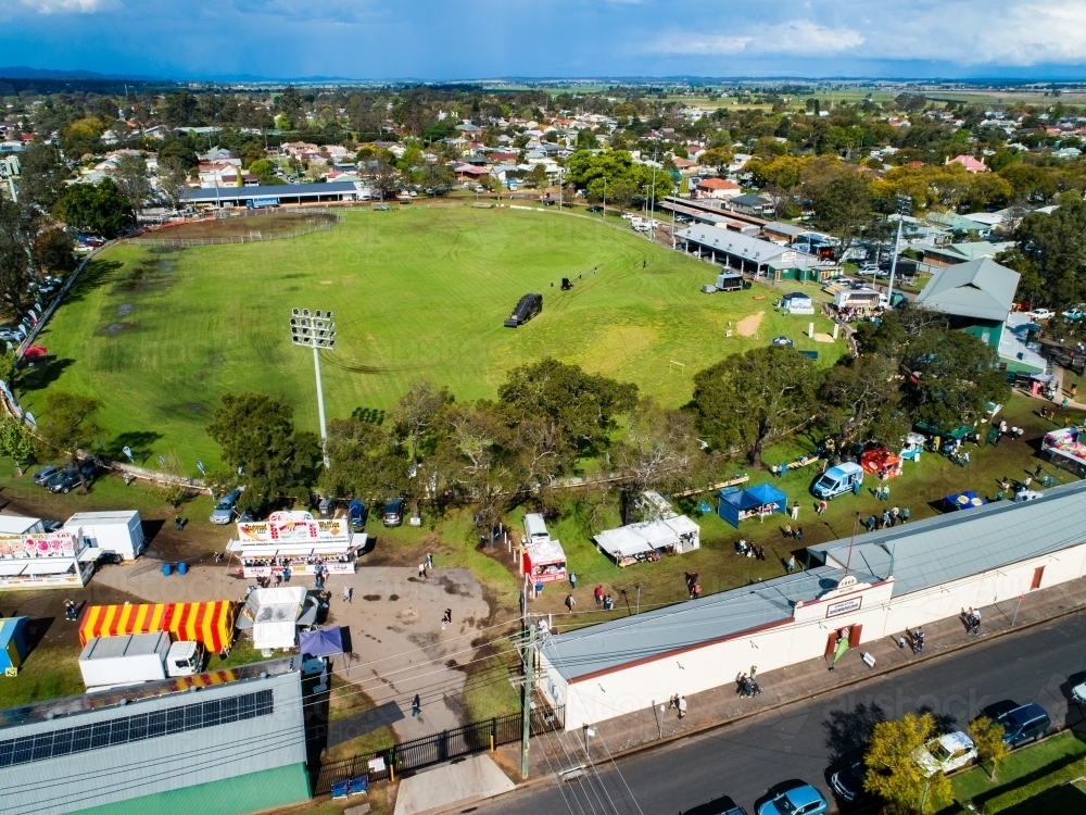 Image of Aerial view of the showring at agricultural show fairground in ...