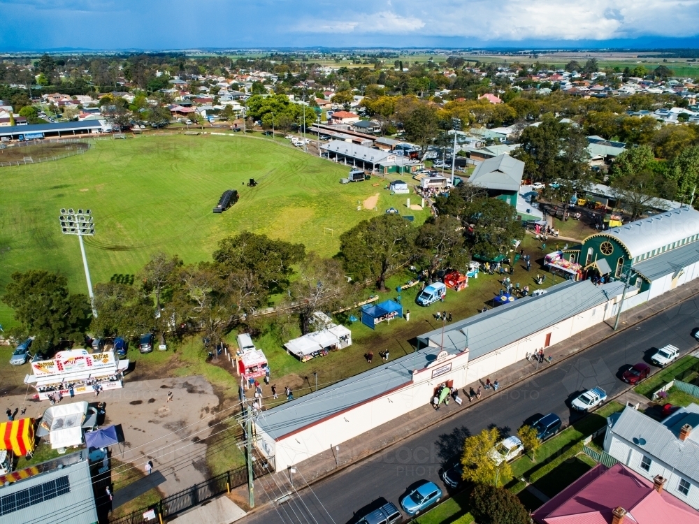 Image of Aerial view of the showring at agricultural show fairground in ...