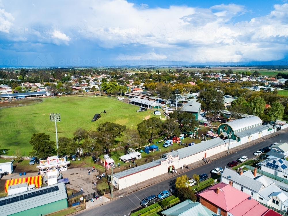 Image of Aerial view of the showring at agricultural show fairground in ...