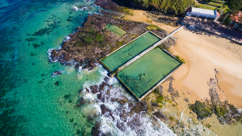Image of Aerial view of twin ocean rock pools at Austinmer, NSW ...