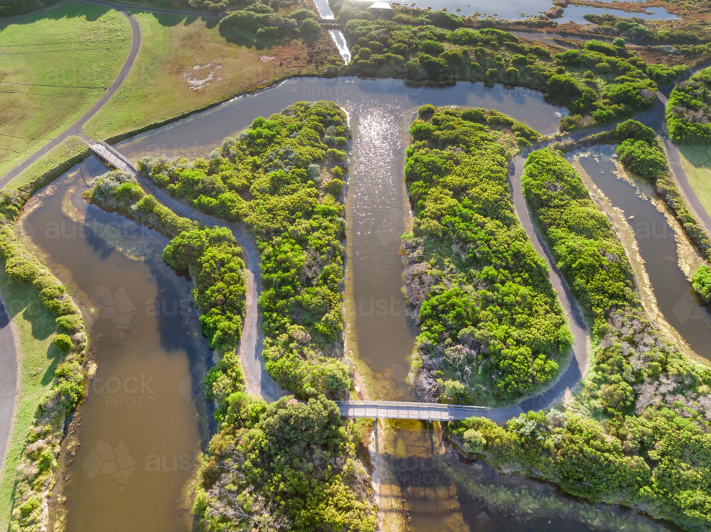 Image of Aerial view of walking tracks through a coastal wetland ...