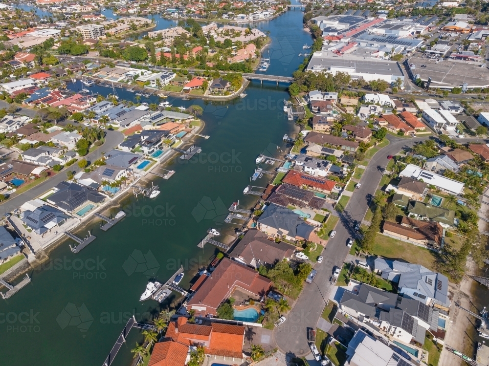 Image of Aerial view of waterfront properties with private jetties ...