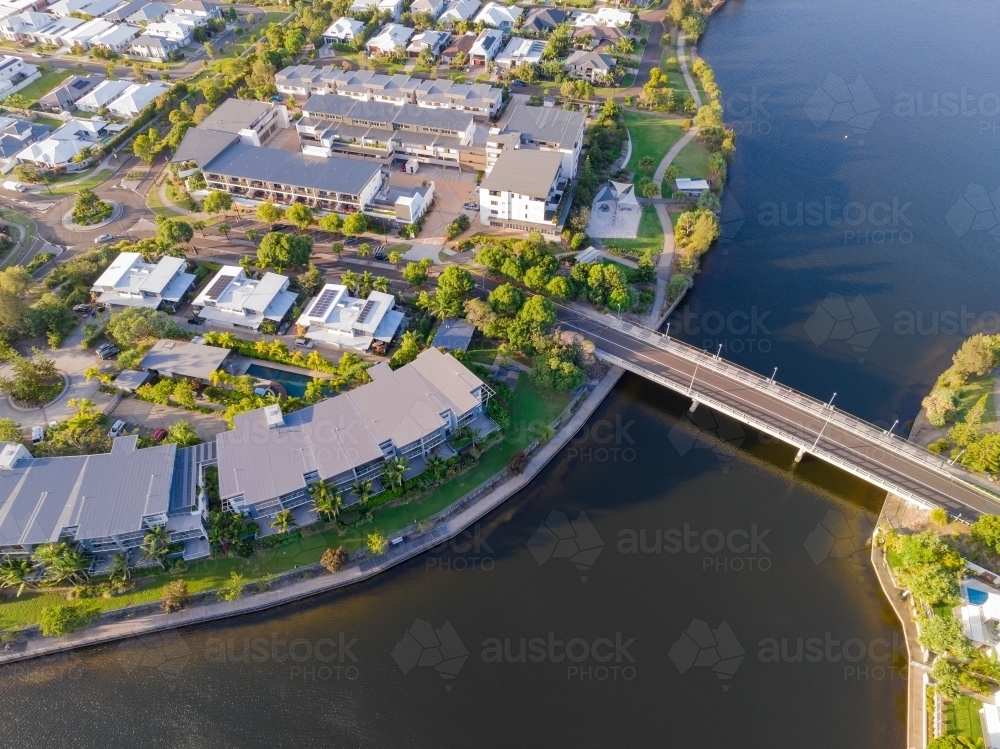 Image of Aerial view of waterfront property along the edges of coastal ...