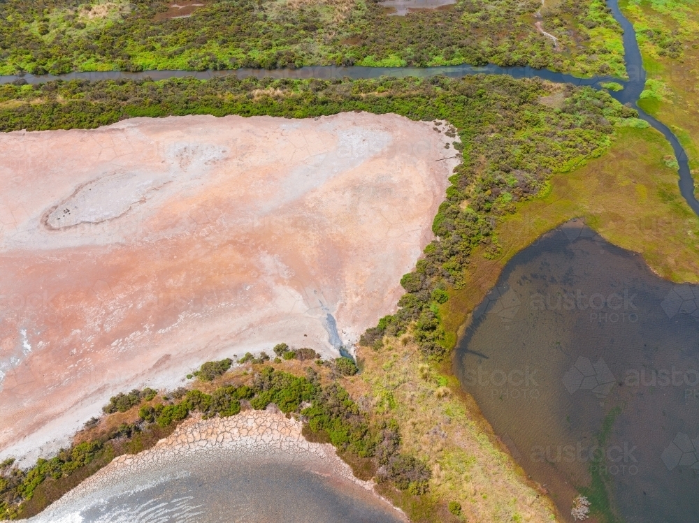 Image of Aerial view of wetlands with colourful vegetation and dry salt ...