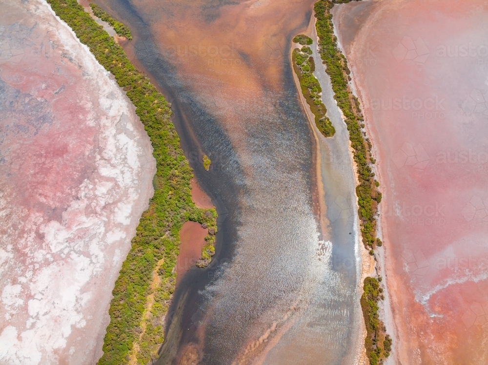 Image of Aerial view of wetlands with colourful vegetation and dry salt ...