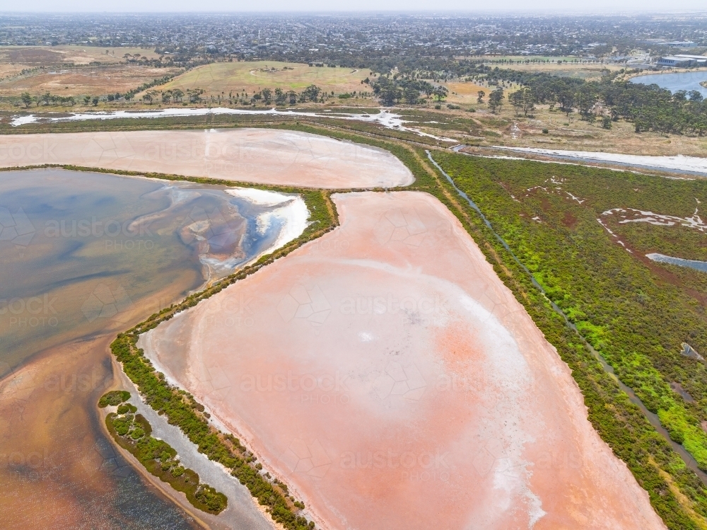 Image of Aerial view of wetlands with colourful vegetation and dry salt ...