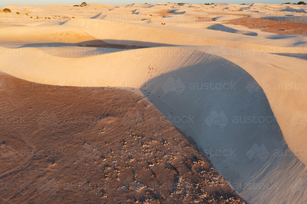 Image of Aerial view of white sand dunes in late afternoon sunshine ...