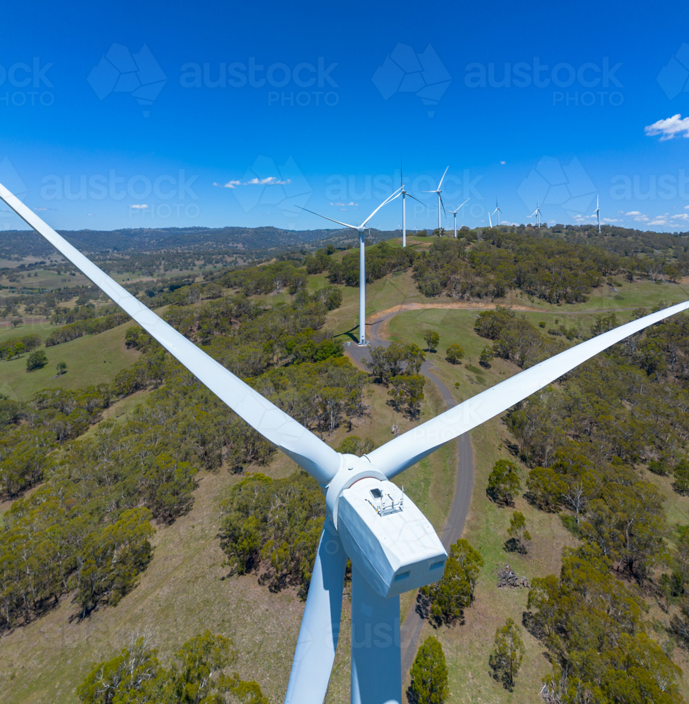 Image of Aerial view of Wind turbines at the White Rocks wind farm near ...