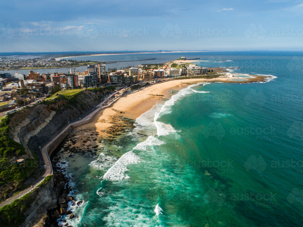 Image of Aerial view towards Nobbys headland and pacific ocean in ...