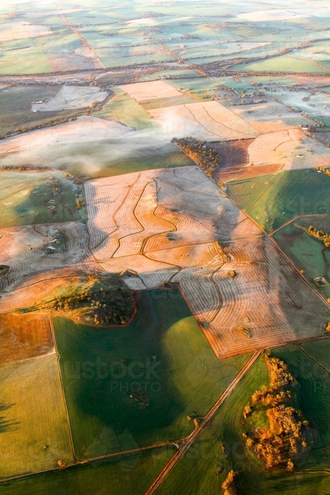 Image of Aerial view with morning fog over the Avon Valley - Austockphoto