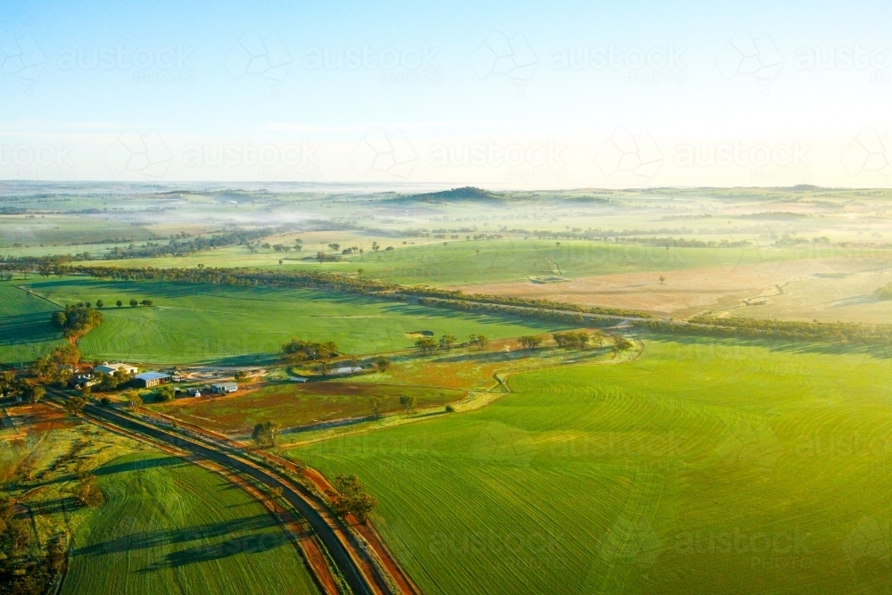 Image of Aerial view with morning fog over the Avon Valley - Austockphoto