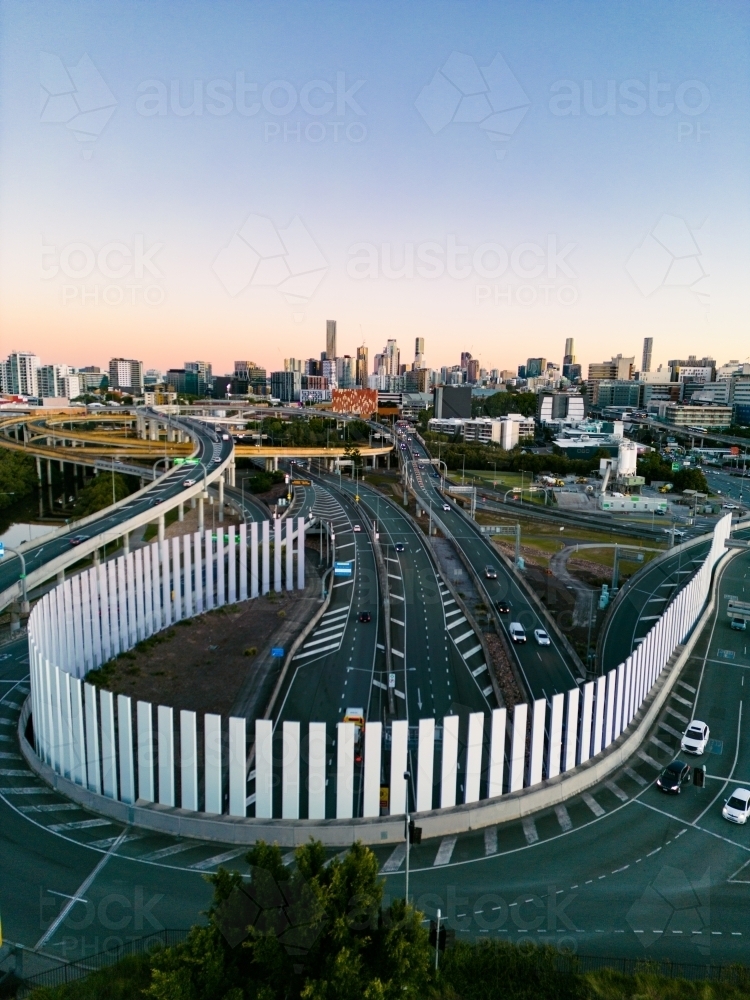 Image of Aerial views of the Inner City Bypass and city of Brisbane ...