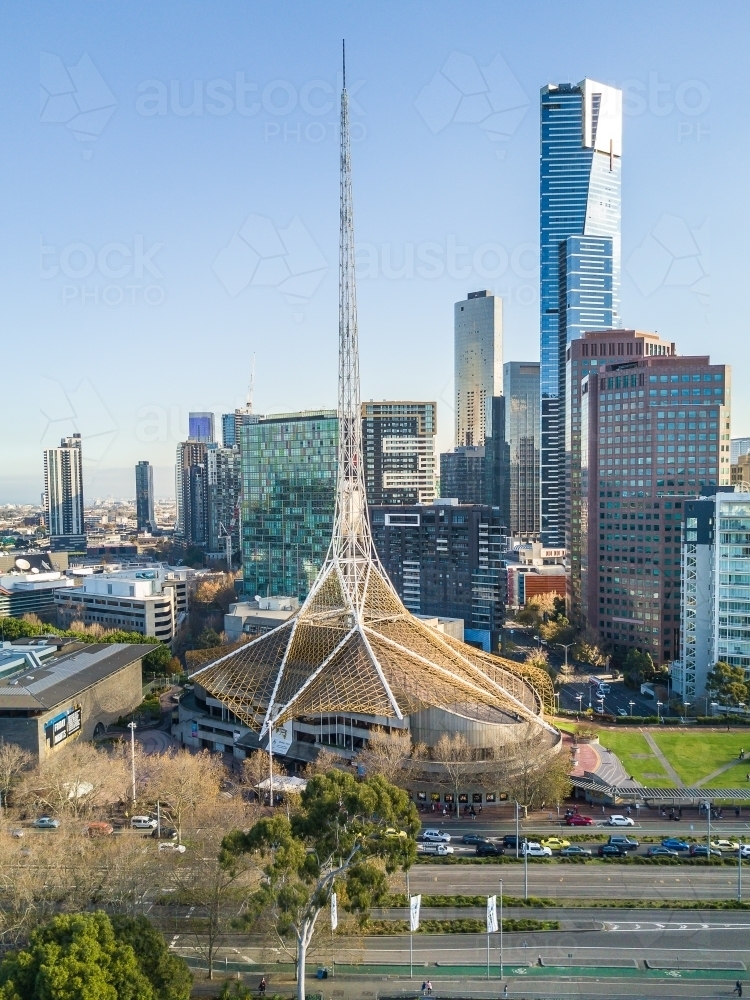 Image of An aerial view of Melbourne skyscrapers looking West ...