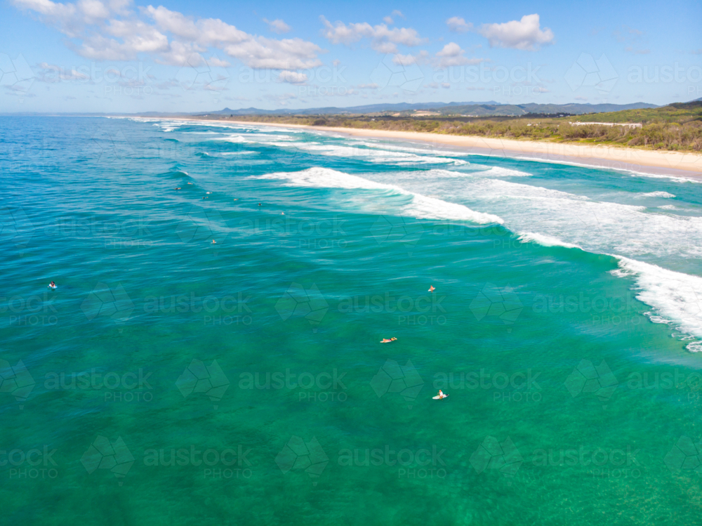 Image of An aerial view of surfers at Cabarita Beach, Hastings Point in ...