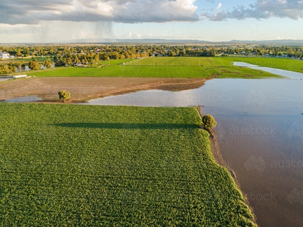Image of Aussie Farmland covered in water during flood with more rain ...