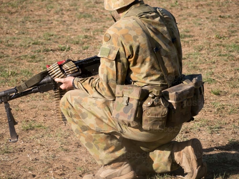 Image of Australian Army Reserve Exercise - Soldier with Gun and ...