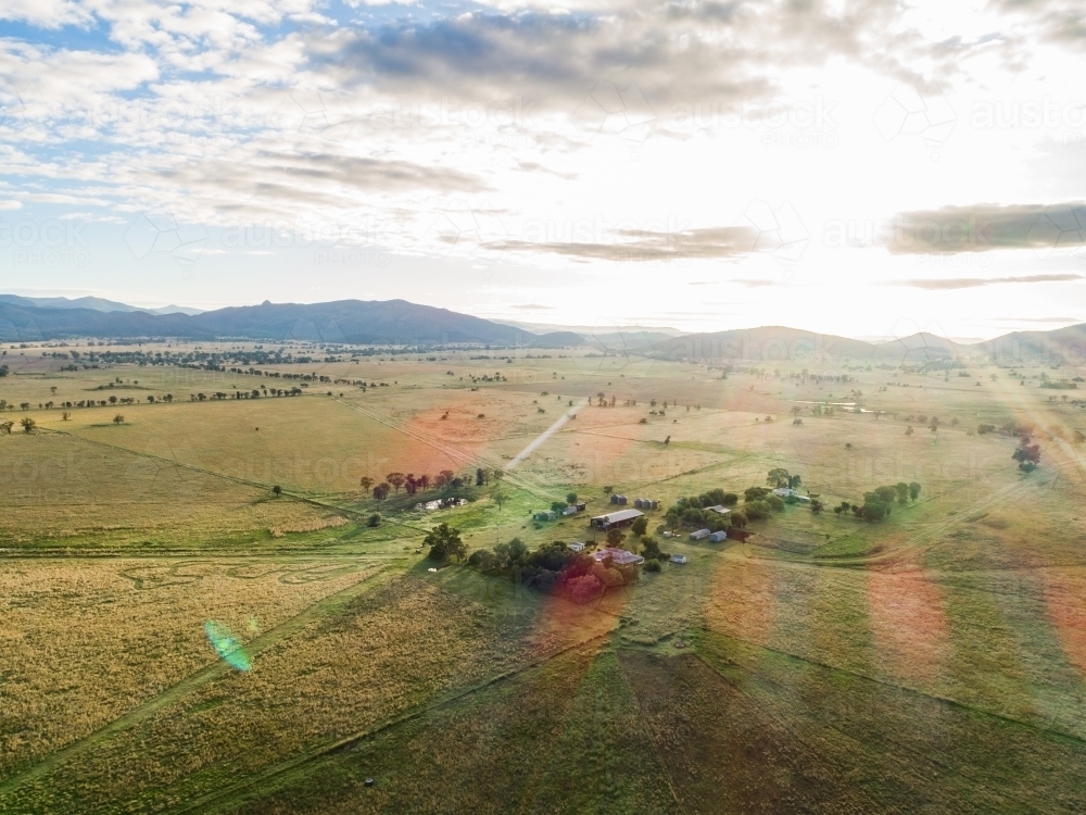 Image of Australian farm aerial landscape with sun light rays over ...