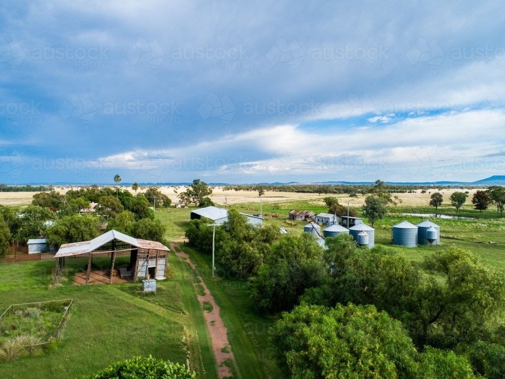 Image of Australian farm scene with old hay shed building seen from ...