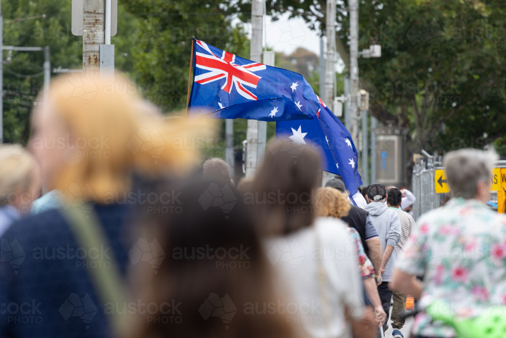 Image of Australian flags and crowd on Australia day - Austockphoto