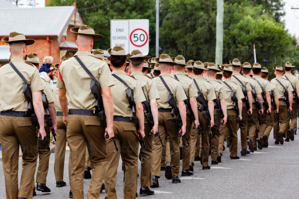 Image of Australian soldiers marching in ANZAC day parade march ...