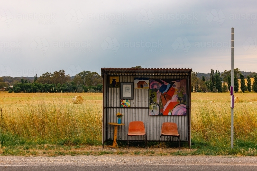 Image of Authentic Aussie school bus stop with bright colours decorated ...