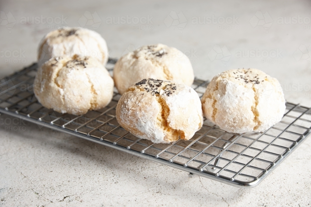 Image of Baked sweet cookies on tray - Austockphoto