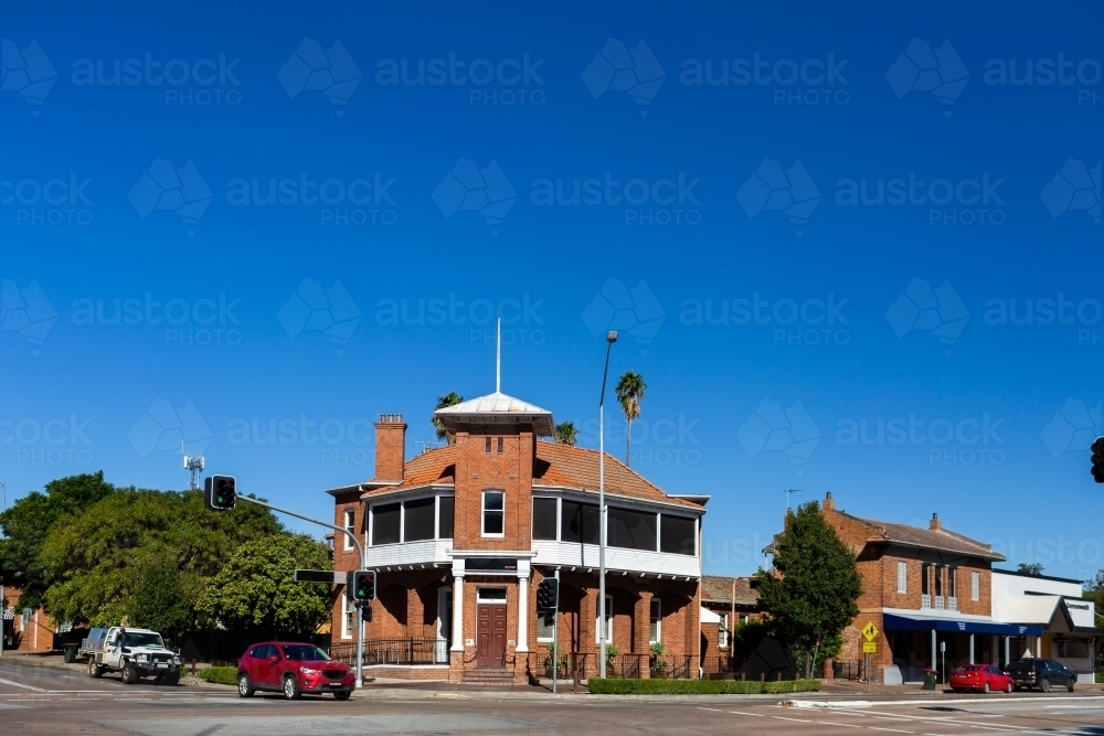 Image of Bank building on corner of street with clear blue australian ...