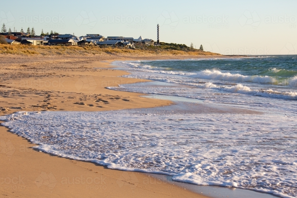 Image of beach at Bunbury looking towards lighthouse - Austockphoto