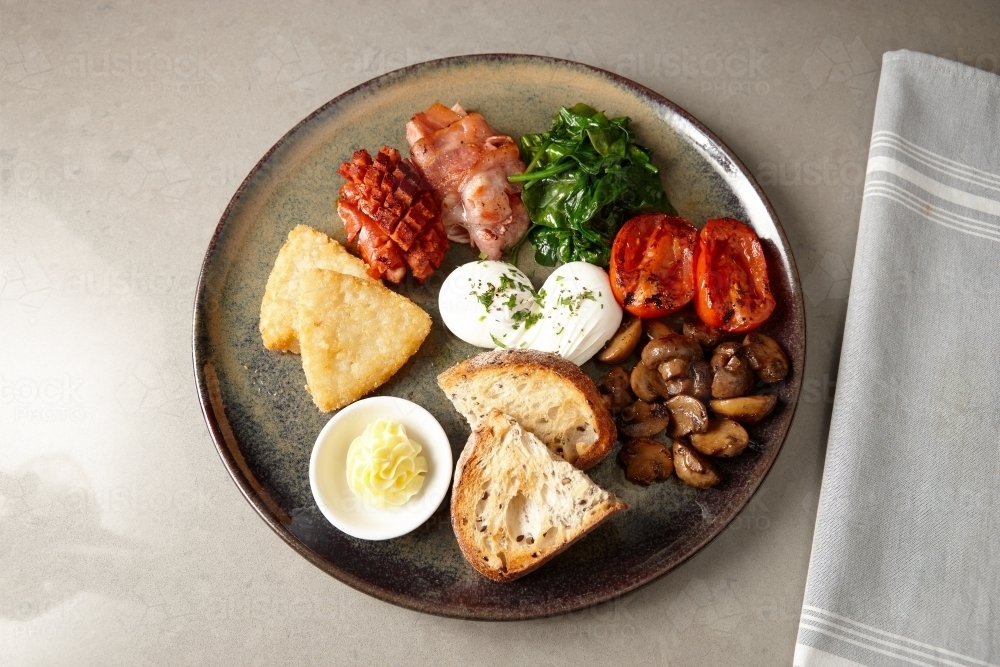 Image of Big breakfast on plate - Austockphoto