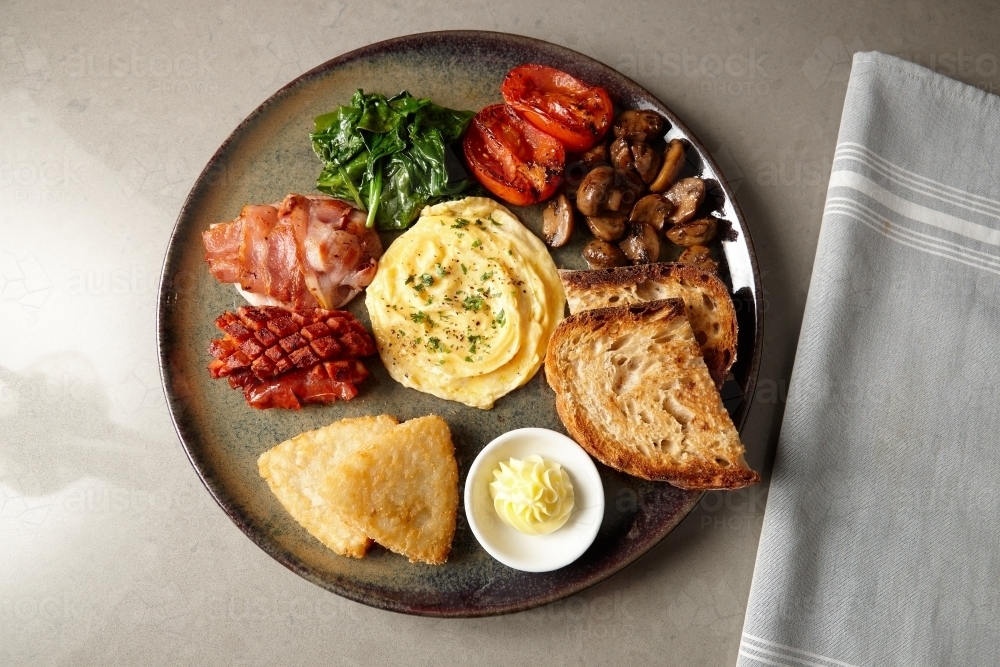 Image of Big breakfast on plate - Austockphoto