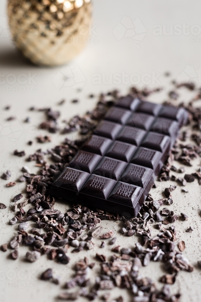 Image of block of dark chocolate - Austockphoto