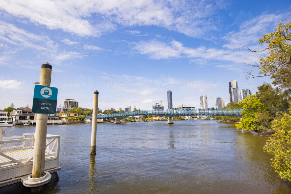 Image of Blue footbridge walkway over the Nerang River at the Home of ...