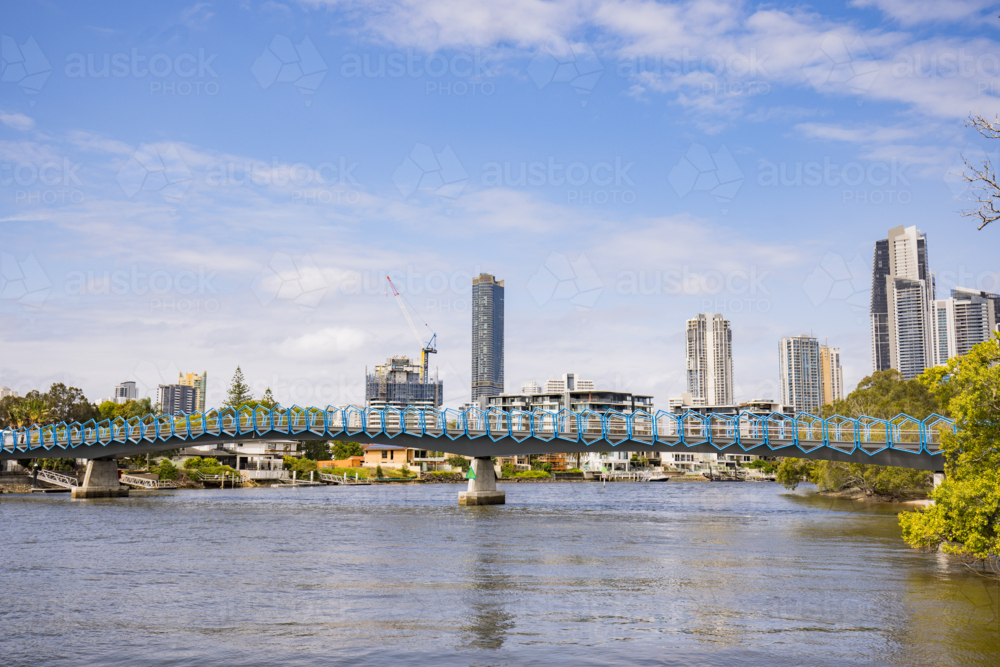 Image of Blue footbridge walkway over the Nerang River at the Home of ...