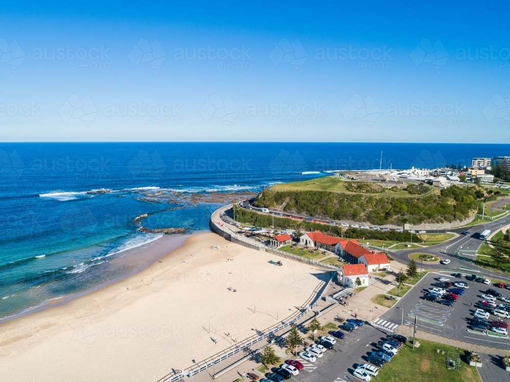 Image of Blue ocean water and sunlit beach in Newcastle NSW seen from ...