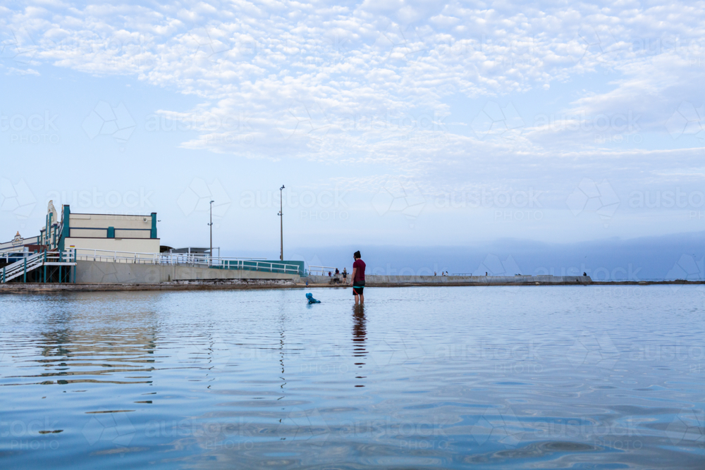 Image of Blue rippling water of Newcastle Canoe Pool with big sky and ...