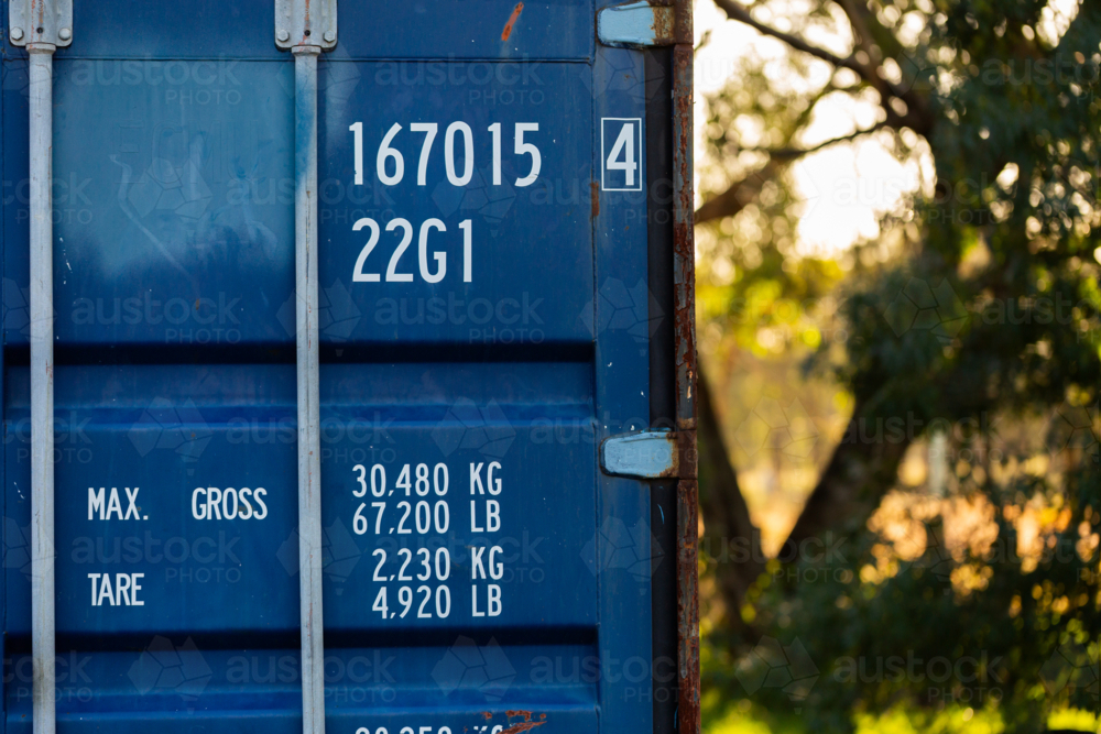 Image of Blue shipping container for storage close up - Austockphoto