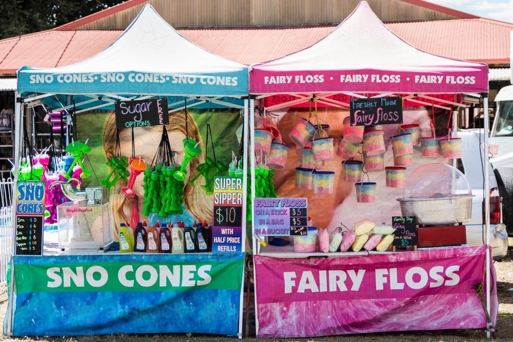 Image of Blue sno cones and pink fairy floss gazebo stands at local ...