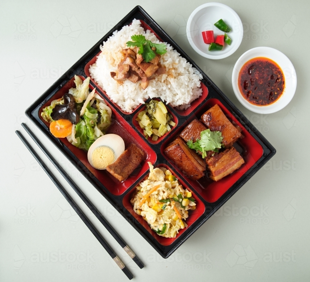 Image of Braised pork belly bento - Austockphoto