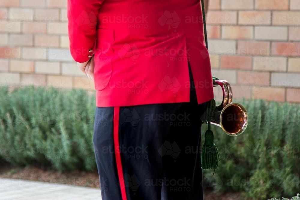 Image of Bugle player at the ANZAC Day service - Austockphoto