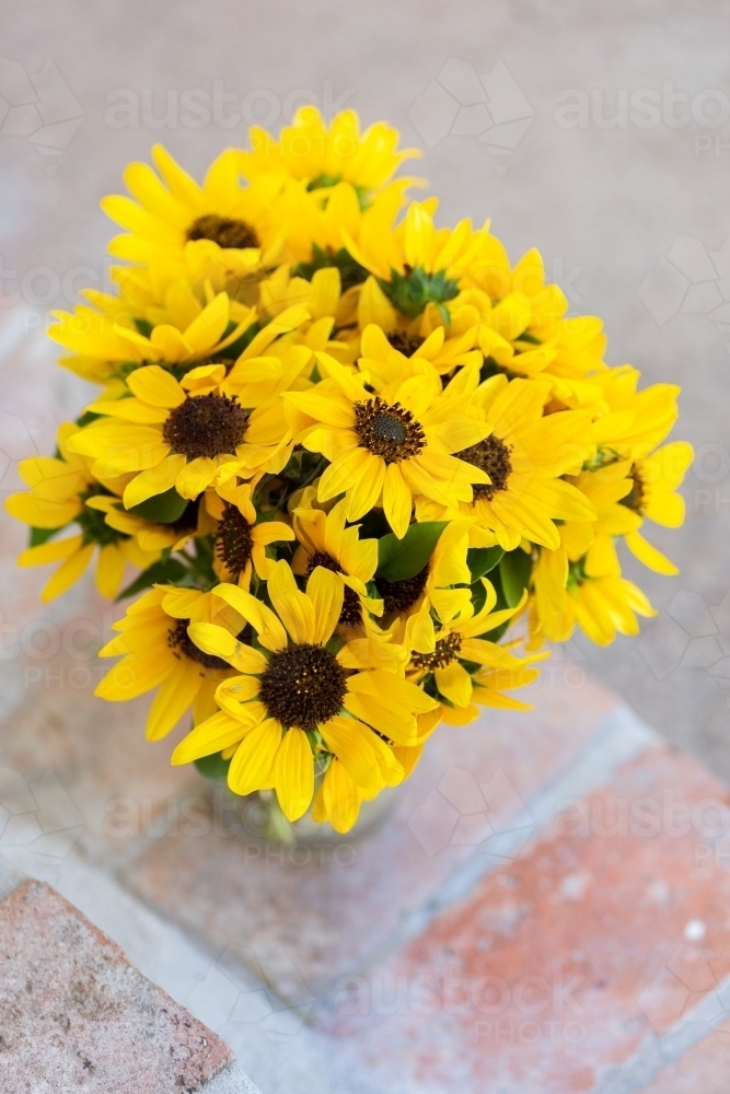 Image of Bunch of brilliant yellow wild sunflowers - helianthus in vase ...