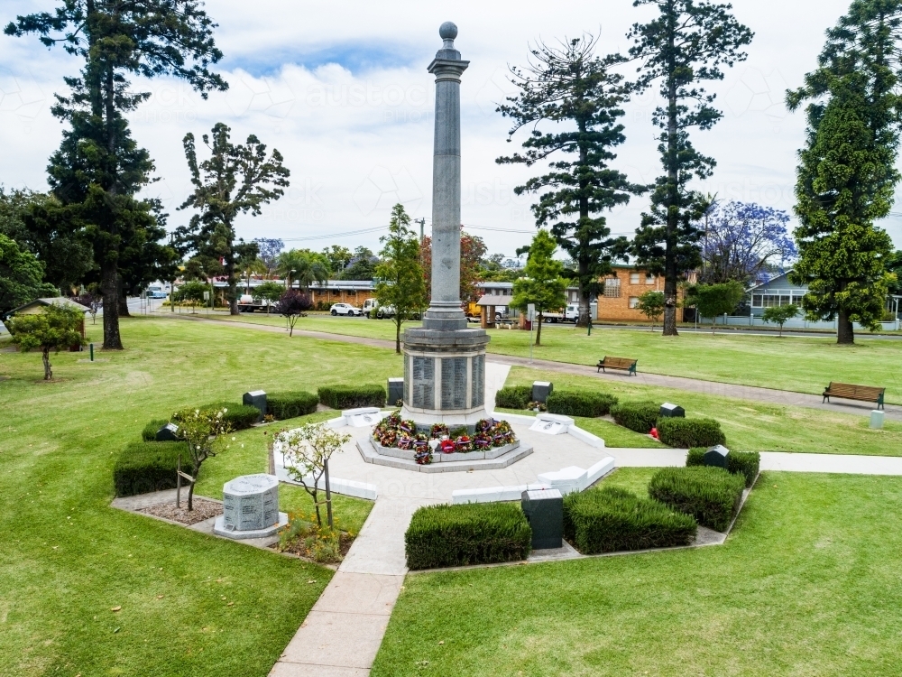 Image of Burdekin Park cenotaph with remembrance day wreaths laid ...